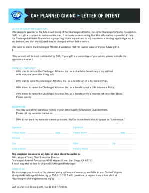 Fillable Online CAF PLANNED GIVING LETTER OF INTENT Fax Email Print ...