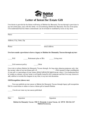 Fillable Online Letter of Intent for an Estate Gift Fax Email Print ...