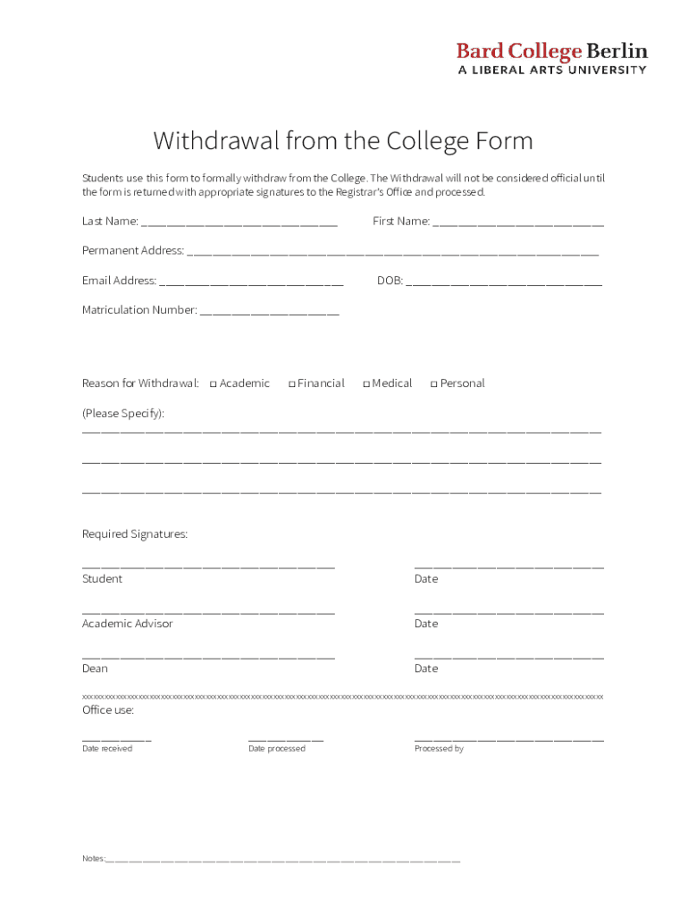 Fillable Online Students use this form to formally withdraw from the ...