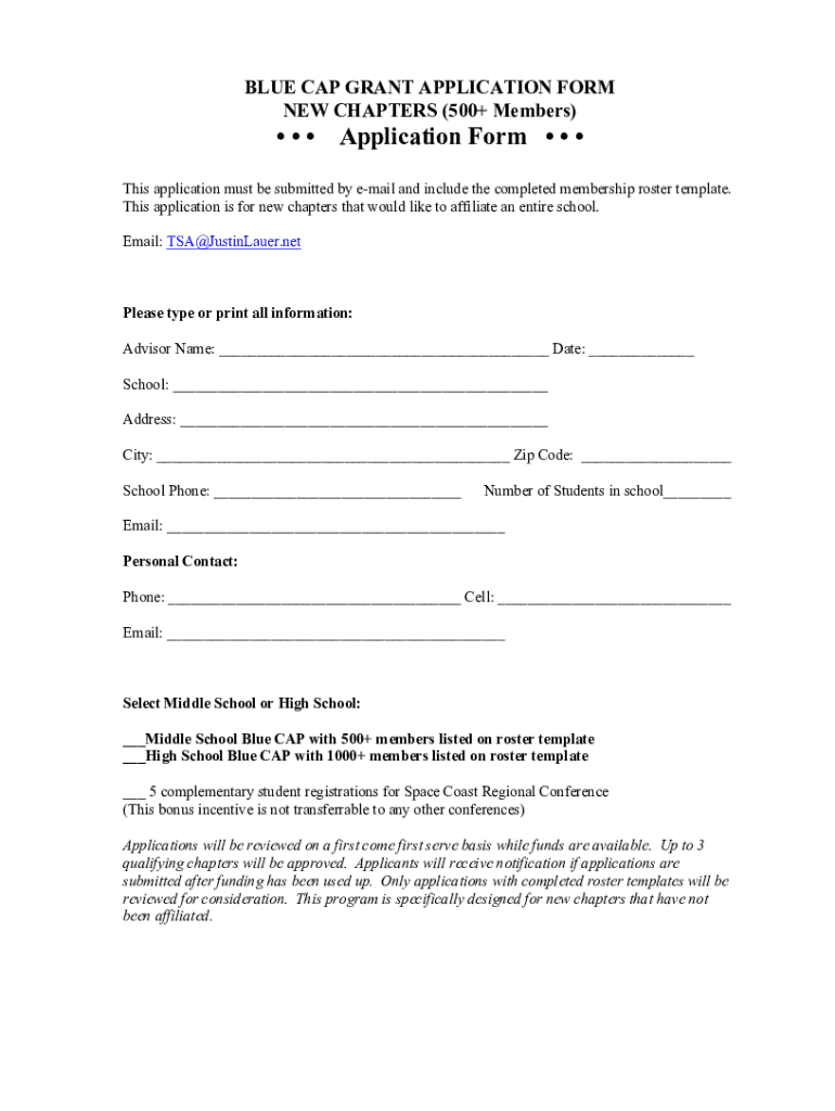 Fillable Online BLUE CAP GRANT APPLICATION FORM Fax Email Print - pdfFiller
