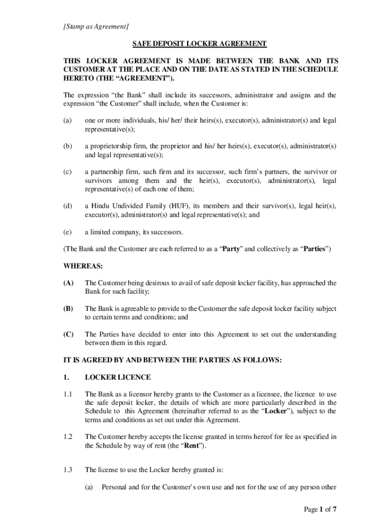 Fillable Online Locker Agreement Form - Pune Fax Email Print - pdfFiller