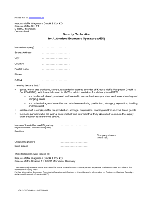 Fillable Online Security Declaration for Authorised Economic Operators ...
