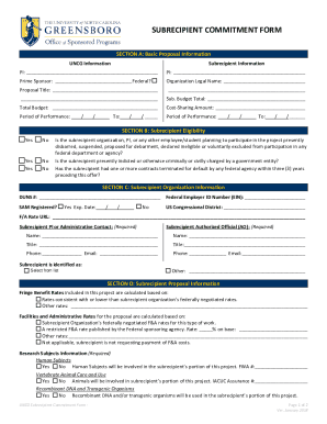 Fillable Online SUBRECIPIENT COMMITMENT FORM Subrecipients PI Fax Email Print - pdfFiller