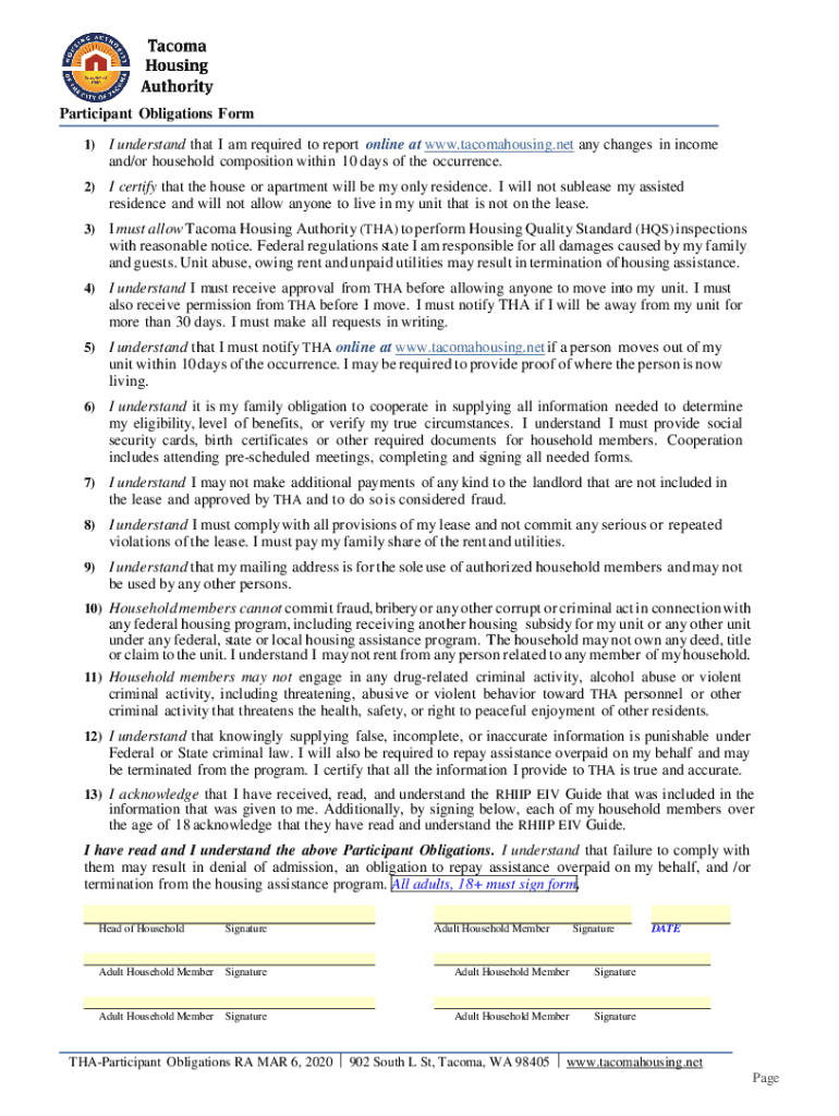 Fillable Online Participant Obligations Form 1) I understand that I am ...