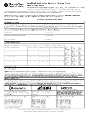 Fillable Online Qualified Health Plan Products Change Form Southwest ...