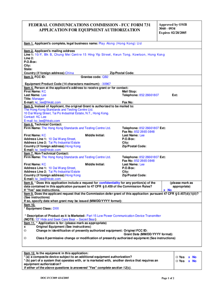 Fillable Online DOC-FCC009 Form 731 Application.doc Fax Email Print ...