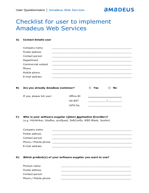 Fillable Online Checklist for user to implement Amadeus Web Services ...