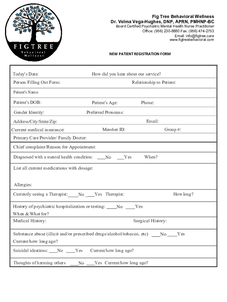 Fillable Online Fig Tree Behavioral Wellness Dr. Velma Vega-Hughes, DNP ... Fillable Online Fig Tree Behavioral Wellness Dr. Velma Vega-Hughes, DNP ...
