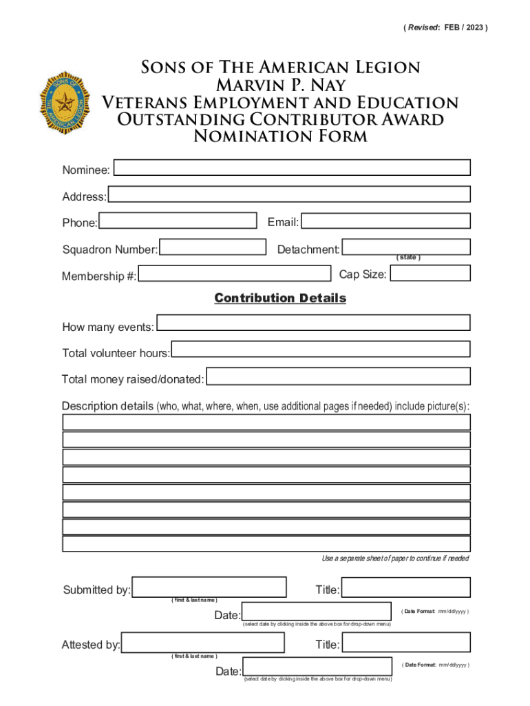 Fillable Online SAL Marvin P Nay VEE Award--criteria and nomination ...