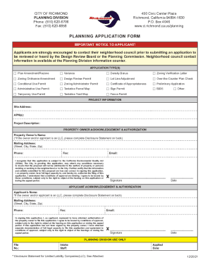 Fillable Online LAND DEVELOPMENT APPLICATION FORM - Richmond, CA Fax ...
