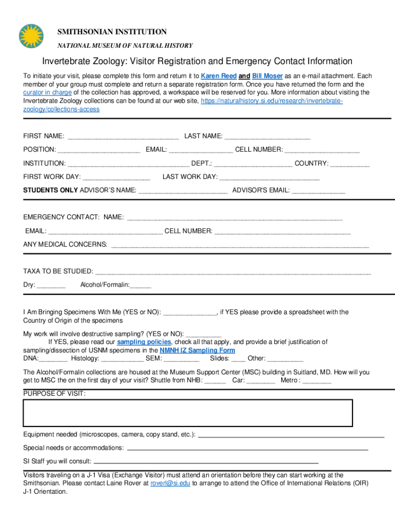Fillable Online naturalhistory si IZ Visitor Request Form Fax Email ...
