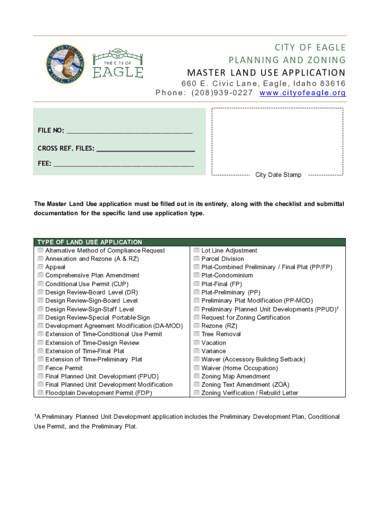 Fillable Online CITY OF EAGLE PLANNING AND ZONING MASTER LAND USE ...