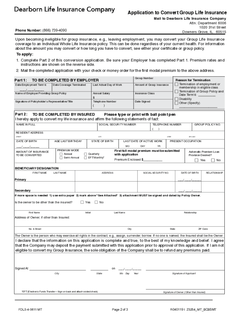 Fillable Online Dearborn National Life Insurance Company Fax Email ...