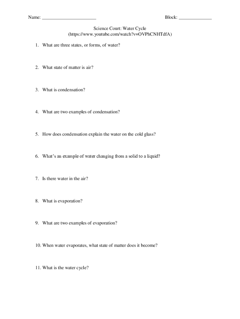 Science Court Water Cycle - Fill Online, Printable, Fillable, Blank ...