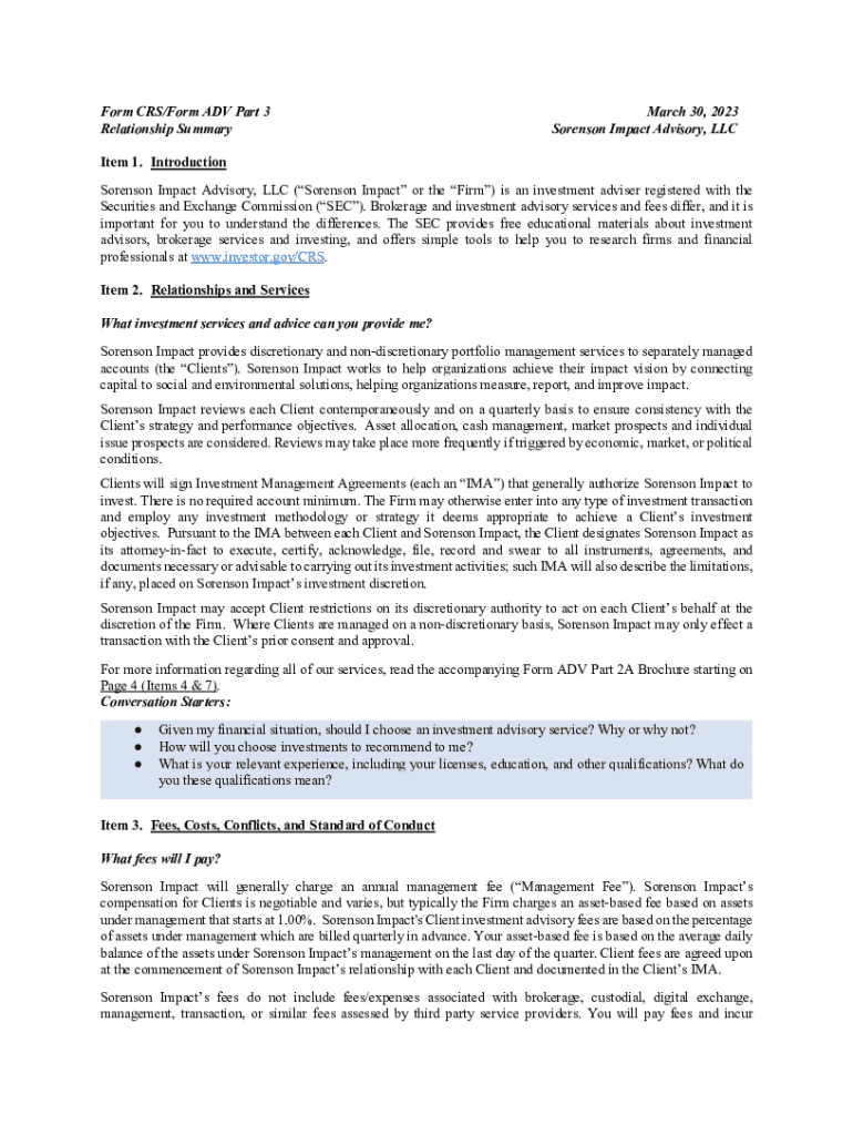 Fillable Online Form Adv Part 3: Form Crs (Client Relationship Summary ...