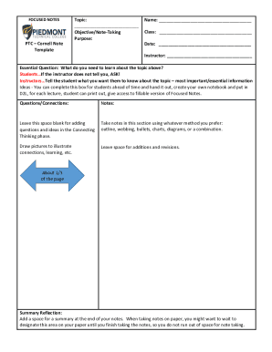 Fillable Online PTC Cornell Note Template Topic: Objective/Note-Taking ...