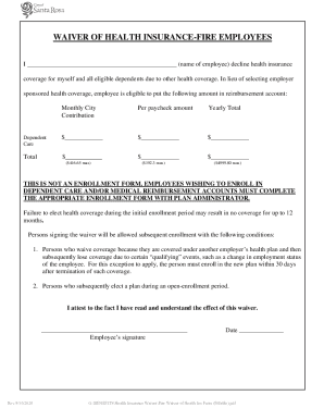 Fillable Online Fire Waiver of Health Insurance Form Fax Email Print ...