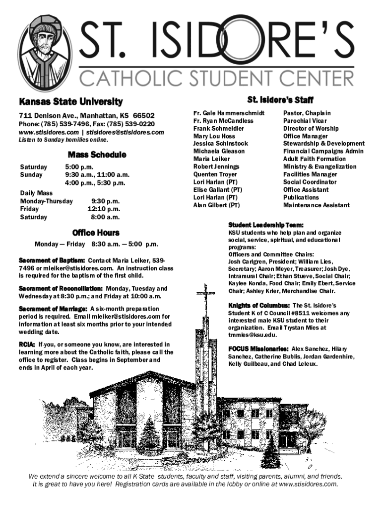 Fillable Online St. Isidore's Catholic Student Center, Kansas State University Fax Email Print ...