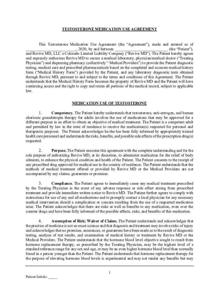 Fillable Online Revive MD - Medication Use Agreement Fax Email Print ...