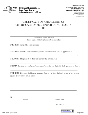 Fillable Online CERTIFICATE OF AMENDMENT OF - Department of State Fax ...