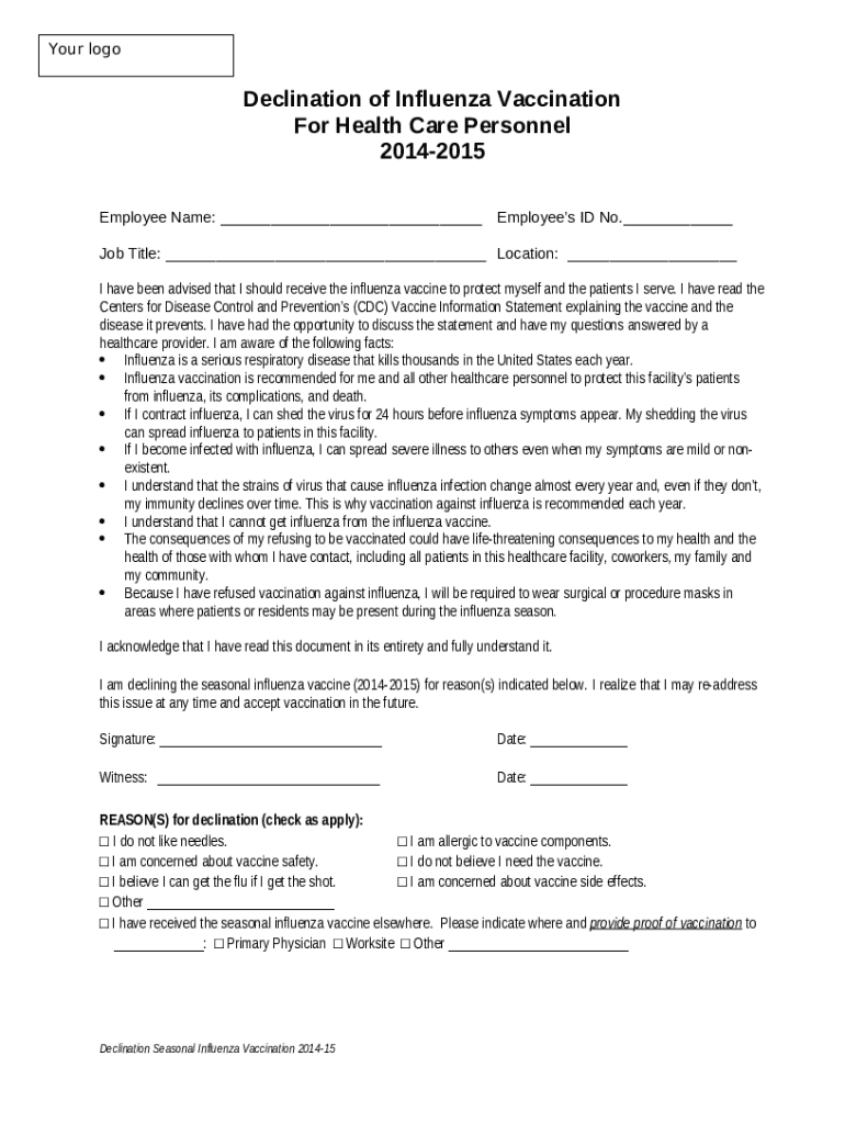 Sample Declination , Ill. Admin. Code tit. 77956 app ... - publichealth ...