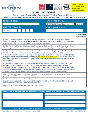 Fillable Online BHF PROTECT-TAVI consent form Fax Email Print - pdfFiller