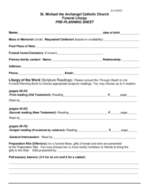 Fillable Online Funeral Liturgy PRE-PLANNING SHEET Fax Email Print ...