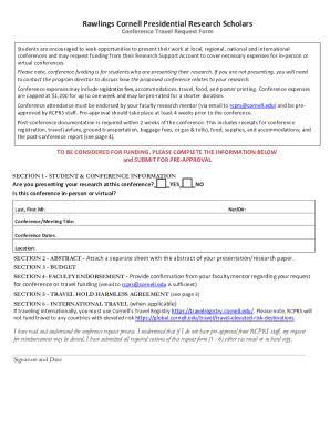 Fillable Online Rawlings Cornell Presidential Research Scholars Conference Travel Request Form ...