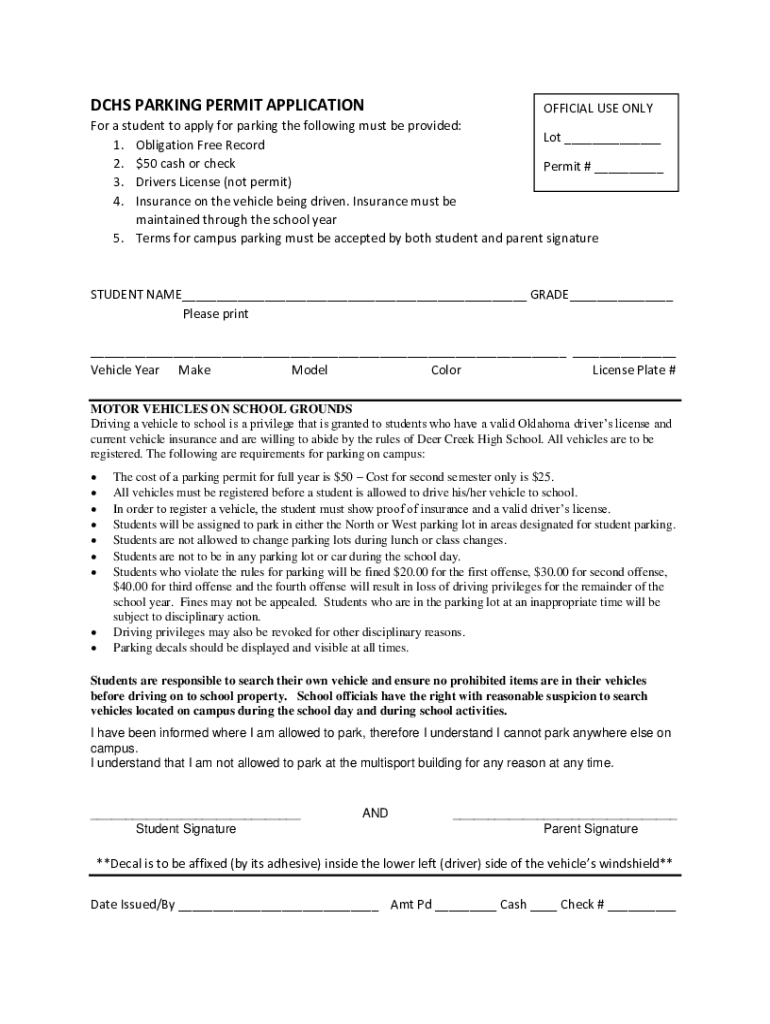 Fillable Online Application for Student Parking Permit Fax Email Print ...