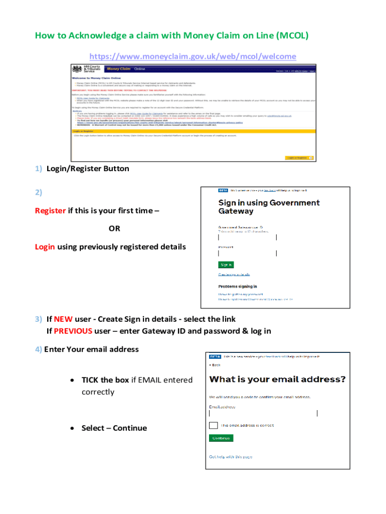 Fillable Online How to Acknowledge a claim with Money Claim on Line ...