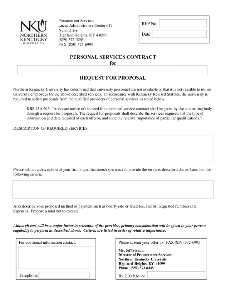Fillable Online inside nku PERSONAL SERVICES CONTRACT for REQUEST FOR ...