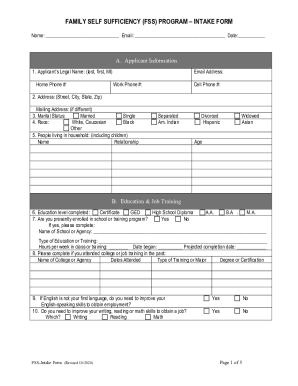 Fillable Online Family Self Sufficiency (fss) Program Intake Form ...
