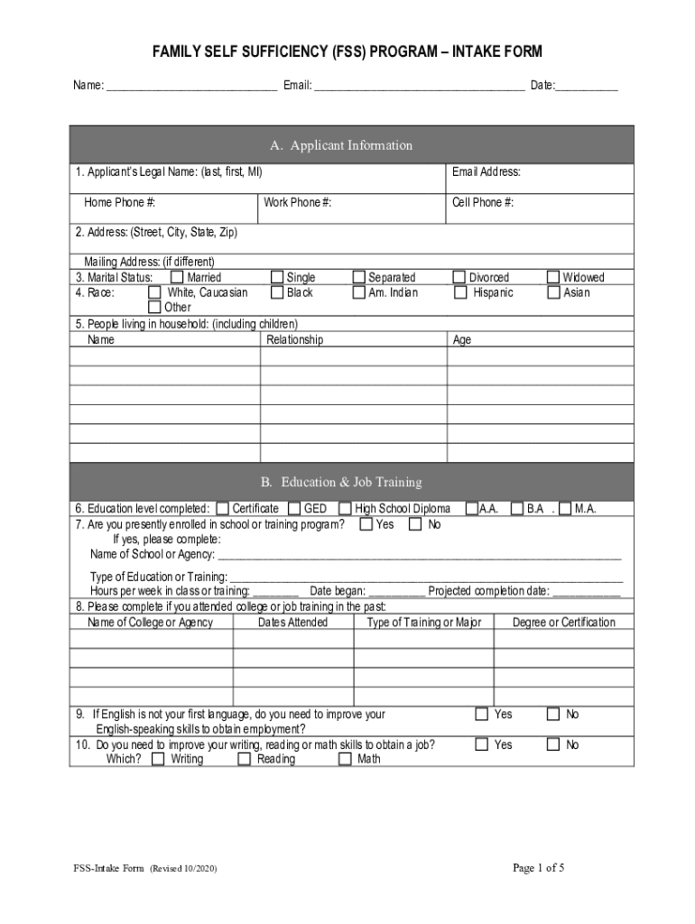 Fillable Online Family Self Sufficiency (fss) Program Intake Form ...