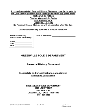 Fillable Online A properly completed Personal History Statement must be ...