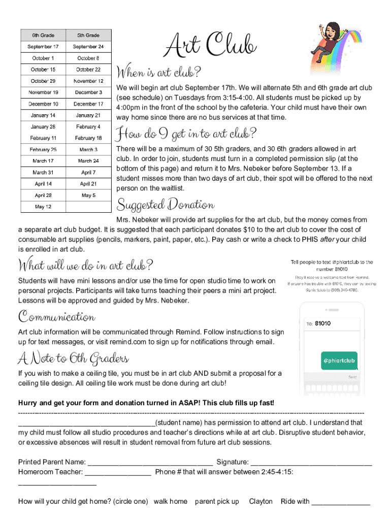 Fillable Online Art Club - Clubs and Activities Fax Email Print - pdfFiller