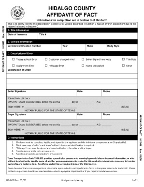 Fillable Online HIDALGO COUNTY AFFIDAVIT OF FACT Fax Email Print ...