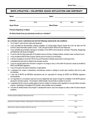Fillable Online MCPS ATHLETICS VOLUNTEER COACH APPLICATION AND ... Fax ...