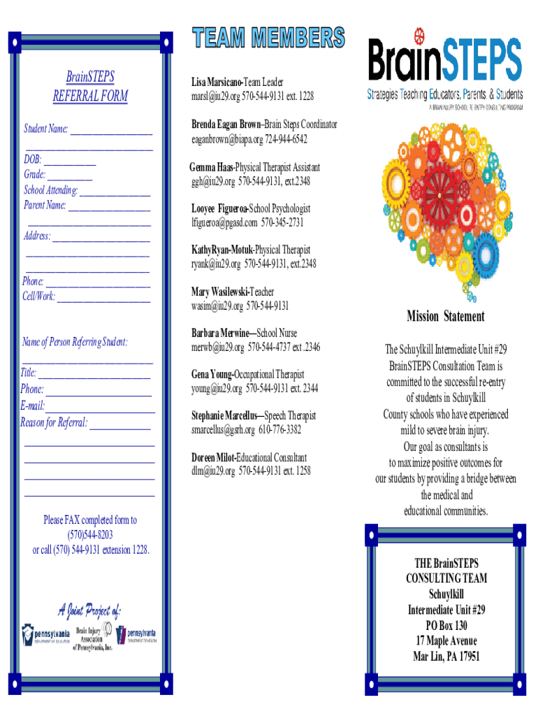 Fillable Online BrainSTEPS REFERRAL FORM Fax Email Print - pdfFiller