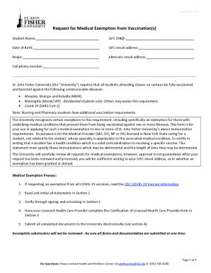 Fillable Online Request for Medical Exemption from Vaccination(s) Fax ...