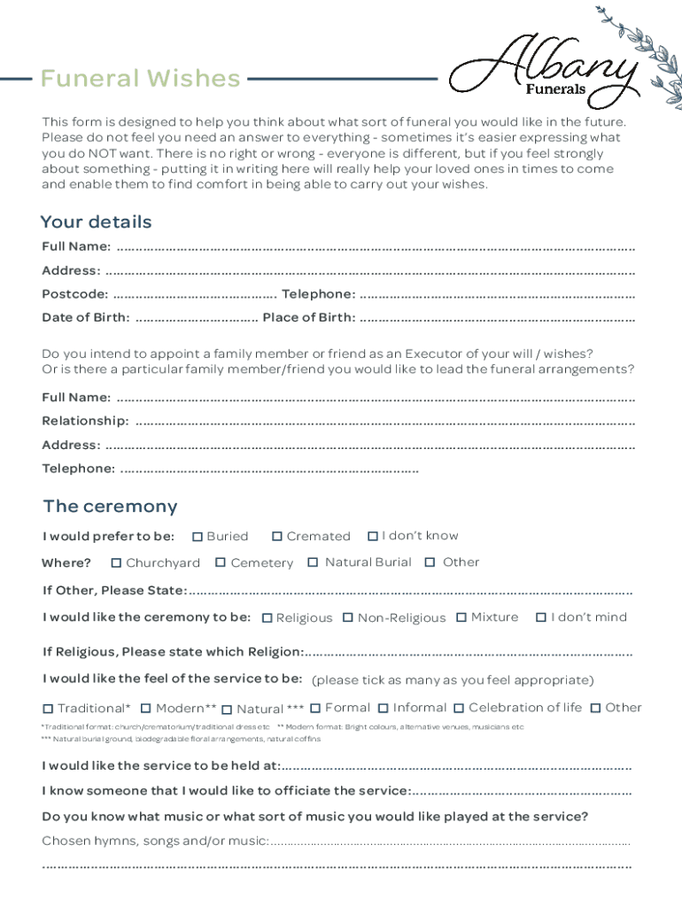 Fillable Online Tools for Protecting Your Wishes for Your Funeral Fax ...