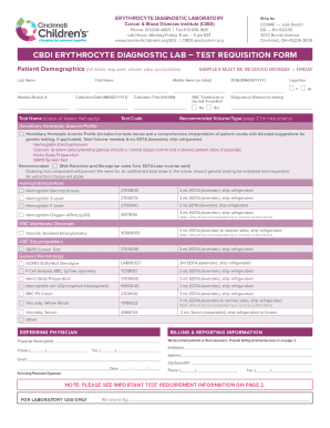 Fillable Online Erythrocyte Diagnostic Laboratory Form. Erythrocyte ...