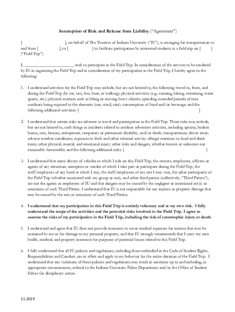 Fillable Online (Agreement) Assumption of Risk and Release from ... Fax ...