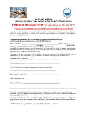 Fillable Online PARENTAL RELEASE FORM (for volunteers under age 18 ...