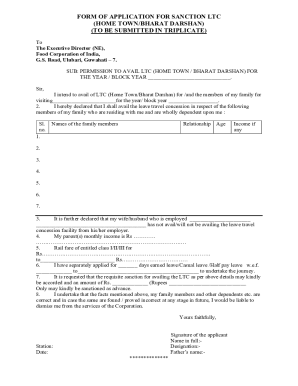 Fillable Online FORM OF APPLICATION FOR SANCTION LTC (HOME ... Fax ...