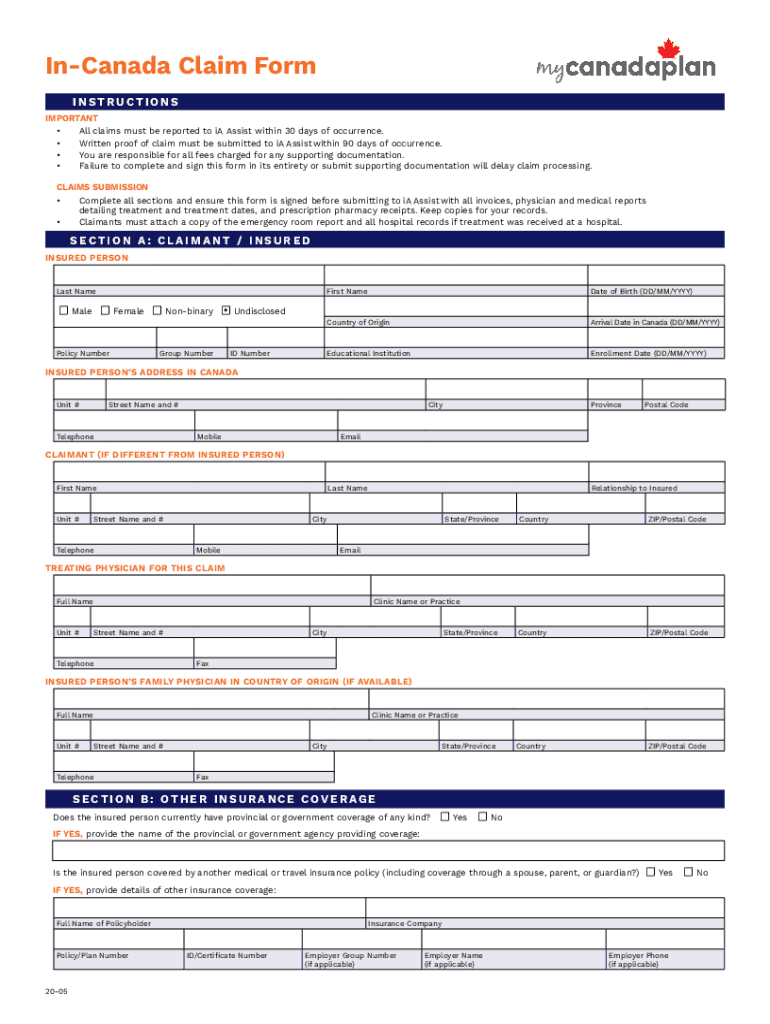 Fillable Online In-Canada Claim Form Fax Email Print - pdfFiller