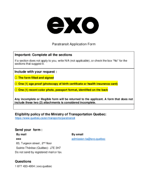 Fillable Online Paratransit Application Form Fax Email Print - pdfFiller