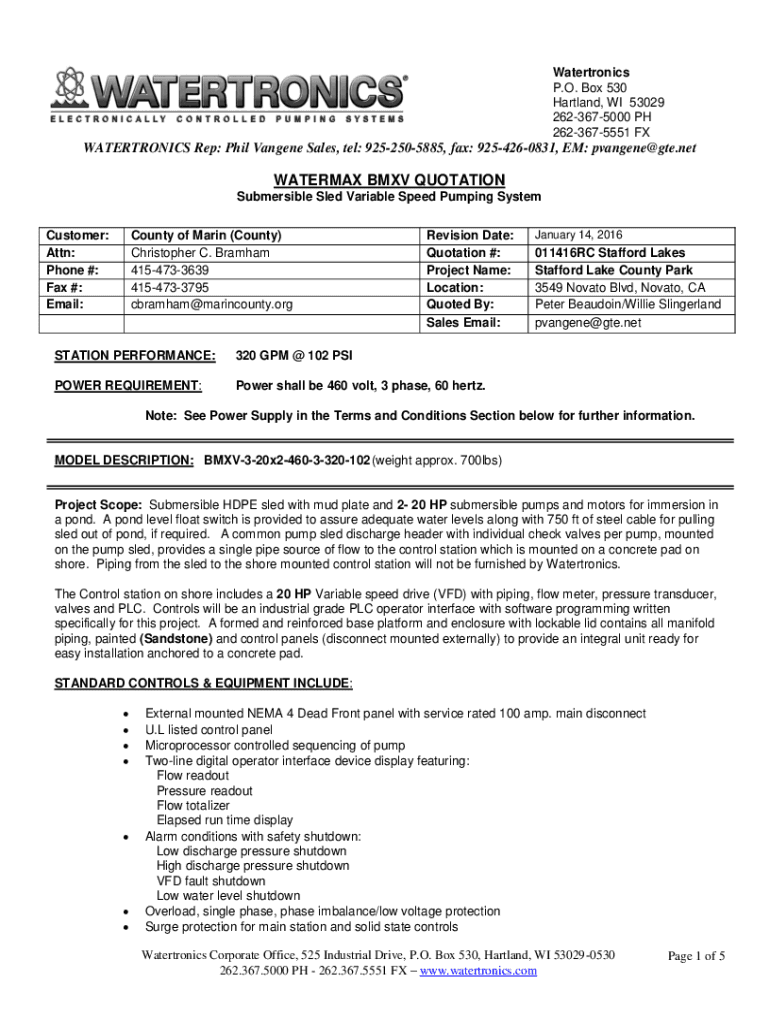 Fillable Online WATERTRONICS Rep: Phil Vangene Sales, tel Fax Email ...