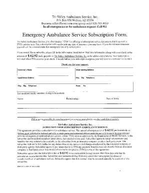 Fillable Online Emergency Ambulance Service Subscription Form. Fax ...