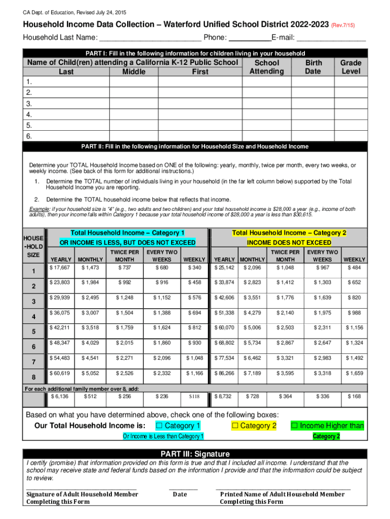 Fillable Online Household Income Data Collection Sample Form 3 Fax ...