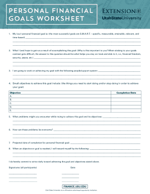 Fillable Online extension usu PERSONAL FINANCIAL GOALS WORKSHEET - USU ...